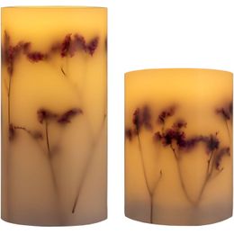 Pauleen LED-Kerze Shiny Bloom (Set, 2-tlg), Wachskerze, Timer, weiss/Blumen, lila|weiß