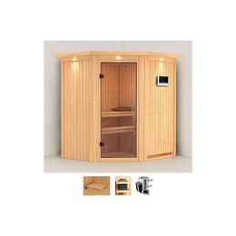 Karibu Sauna Tomke, BxTxH: 184 x 165 x 202 cm, 68 mm, (Set) 3,6-kW-Plug & Play Ofen mit externer Steuerung, beige