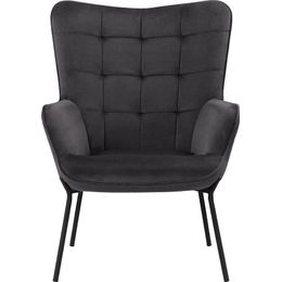 OTTO products Loungesessel Luukas (1-St), Stoff recyceltes Polyester, Sitz und Rücken gepolstert, Sitzhöhe 46 cm, grau|schwarz