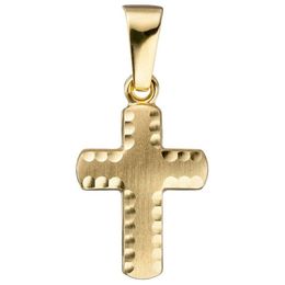 Jobo Kreuzanhänger Anhänger Kreuz, 585 Gold diamantiert, gelb|goldfarben