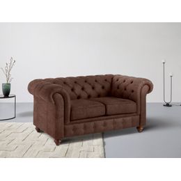 Home Affaire Chesterfield-Sofa Chesterfield 2-Sitzer B/T/H: 150/89/74 cm, mit hochwertiger Knopfheftung, auch in Leder, braun