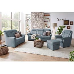 VILLA BECK Polstergarnitur Lugano, (Set, 3-tlg), Kopfteilverstellung, in Sitzhöhe 46 cm, 3-Sitzer und 2x Sessel, blau