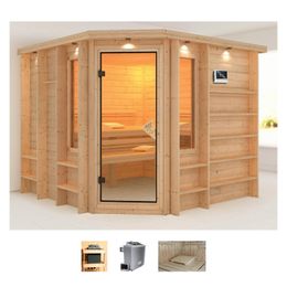 Karibu Sauna Malena, BxTxH: 259 x 210 x 206 cm, 40 mm, (Set) 9-kW-Ofen mit externer Steuerung, beige