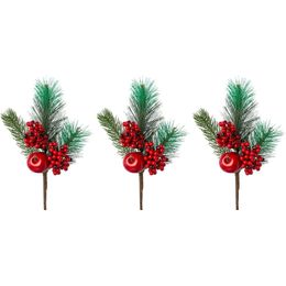 Winterliche Kunstpflanze Weihnachtsdeko Tanne, Creativ green, Höhe 35 cm, Zweig benadelt, dekoriert mit Apfel und Beeren, 3er-Set, grün|rot