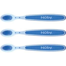 Nuby Kinderlöffel Breilöffel Soft Flex, 3er Set, blau (3 Stück), mit Wärmesensor, blau