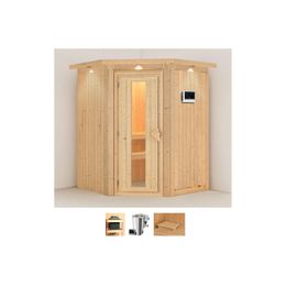 Karibu Sauna Nanna, BxTxH: 165 x 165 x 202 cm, 68 mm, (Set) 3,6-kW-Bio-Plug & Play Ofen mit externer Steuerung, beige