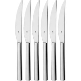 WMF Steakmesser Nuova (6 Stück), solide Monobloc Steakmesser, silberfarben