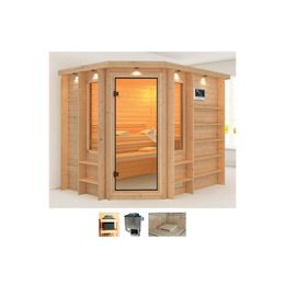Karibu Sauna Riosa, BxTxH: 259 x 210 x 206 cm, 40 mm, (Set) 9-kW-Ofen mit externer Steuerung, beige