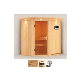 Karibu Sauna Tomke, BxTxH: 184 x 165 x 202 cm, 68 mm, (Set) 3,6-kW-Bio-Plug & Play Ofen mit externer Steuerung, beige
