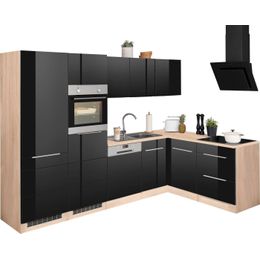 Kochstation Winkelküche KS-Brindisi, mit E-Geräten, Stellbreite 290/170 cm, schwarz