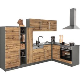 Kochstation Winkelküche KS-Samos, ohne E-Geräte, Stellbreite 290/170 cm, grau