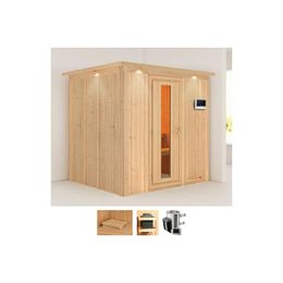 Karibu Sauna Dima, BxTxH: 210 x 184 x 202 cm, 68 mm, (Set) 3,6-kW-Plug & Play Ofen mit externer Steuerung, beige