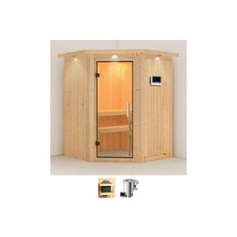 Karibu Sauna Nanna, BxTxH: 165 x 165 x 202 cm, 68 mm, (Set) 3,6-kW-Bio-Plug & Play Ofen mit externer Steuerung, beige