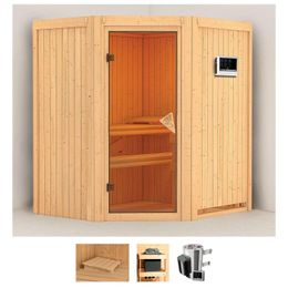 Karibu Sauna Tomke, BxTxH: 170 x 151 x 198 cm, 68 mm, (Set) 3,6-kW-Plug & Play Ofen mit externer Steuerung, beige