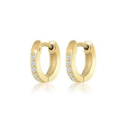 Elli DIAMONDS Paar Creolen Creolen Basic Diamant (0.05 ct) 375 Gelbgold, weiß
