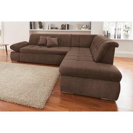 DOMO collection Ecksofa NMoric incl. Zierkissen B/T/H: 273/216/80 cm, Ottomanen-Abschluss, wahlweise mit Bettfunktion und Armlehnverstellung, braun