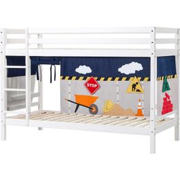 Hoppekids Etagenbett ECO Dream, 90x200 weiß massiv m. Matratze & Vorhang, blau