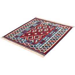 Wollteppich Kelim - Oriental quadratisch - 104 x 103 cm - dunkelrot, morgenland, quadratisch, Höhe: 6 mm, Wohnzimmer, Einzelstück, rot