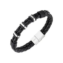 Jobo Lederarmband, 2-reihig Leder und Edelstahl 21 cm, schwarz