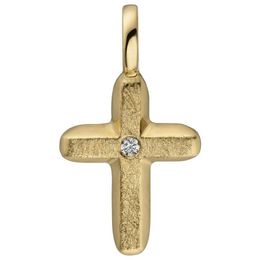 Jobo Kreuzanhänger Anhänger Kreuz, 585 Gold eismatt mit 1 Diamant, gelb|goldfarben