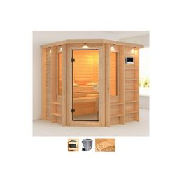Karibu Sauna Corvina, BxTxH: 224 x 210 x 206 cm, 40 mm, (Set) 9-kW-Ofen mit externer Steuerung, beige