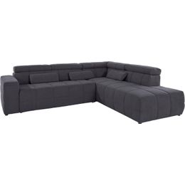 DOMO collection Ecksofa Brandon L-Form, auch in Leder, inklusive Kopfteilverstellung, wahlweise mit Sitztiefenverstellung, grau