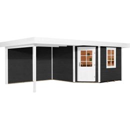 Weka Gartenhaus Designhaus 213 Plus, BxT: 585x279 cm, (Set), mit Anbaudach und Rückwand, grau|weiß