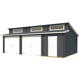 Lasita Maja Garage Hawaii (Set, Für 2 Fahrzeuge geeignet), Garage + 2 Holztoren, grau|schwarz