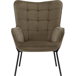 OTTO products Loungesessel Luukas (1-St), Stoff recyceltes Polyester, Sitz und Rücken gepolstert, Sitzhöhe 46 cm, braun|schwarz