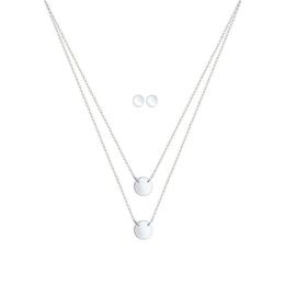 Elli Schmuckset Layer Kette Kreis Stecker Geo 925 Sterling Silber, silberfarben