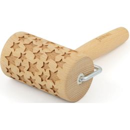 Folkroll Teigroller 3D-Motiv-Teigrolle Buchenholz, Sterne, beige|braun