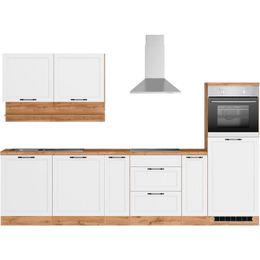 Kochstation Küche KS-Lana, 300 cm breit, wahlweise mit oder ohne E-Geräte, weiß
