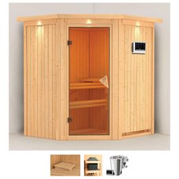 Karibu Sauna Tomke, BxTxH: 184 x 165 x 202 cm, 68 mm, (Set) 3,6-kW-Bio-Plug & Play Ofen mit externer Steuerung, beige
