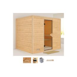 Karibu Sauna Soraja, BxTxH: 231 x 196 x 200 cm, 40 mm, (Set) 9-kW-Ofen mit integrierter Steuerung, beige