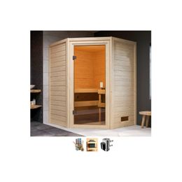 Welltime Sauna Anni, BxTxH: 145 x 145 x 187 cm, 38 mm, 3,6-kW-Plug & Play Ofen mit int. Steuerung, beige