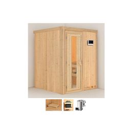 Karibu Sauna Milaja, BxTxH: 151 x 151 x 198 cm, 68 mm, (Set) 3,6-kW-Bio-Plug & Play Ofen mit externer Steuerung, beige