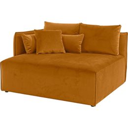 Andas Ottomane Nöre, kurzes Lounge-Modul - zum Zusammenstellen, Breite 138 cm, Tiefe 128 cm, goldfarben|orange