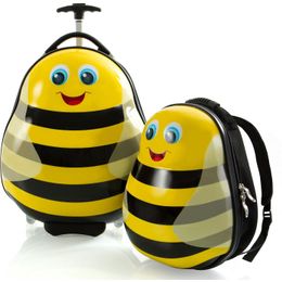 Heys Kinderkoffer Travel Tots, 46 cm, Hummel, 2 Rollen, Kindertrolley Kinderreisegepäck Handgepäck-Koffer inklusive Rucksack, gelb