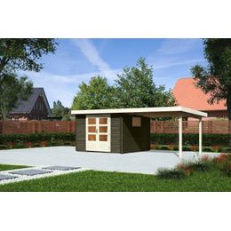 Karibu Gartenhaus Trittau 3, BxT: 616,5x333 cm, mit Anbaudach und Fenster, grau