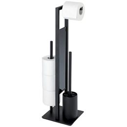 Wenko WC-Garnitur Rivalta, integrierter Toilettenpapierhalter und WC-Bürstenhalter, schwarz