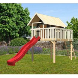 Akubi Spielturm Fidel, BxTxH: 198x243x330 cm, terragrau mit Rrutsche in rot, grau