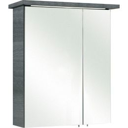 Saphir Spiegelschrank Quickset 328 Badezimmer Spiegelschrank inkl. LED-Beleuchtung, 450LM 60 cm breit, Graphit Struktur quer Nachbildung, inkl. Türdämpfer, grau