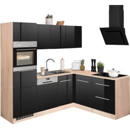 Kochstation Winkelküche KS-Brindisi, mit E-Geräten, Stellbreite 230/170 cm, schwarz