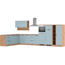 Kochstation Küche KS-Lana, Stellbreite 240/440 cm, wahlweise mit E-Geräten, blau