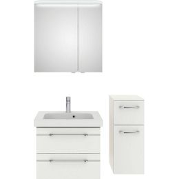 Saphir Badmöbel-Set Balto Sprint 3-teilig, Mineralmarmor-Waschtisch mit LED-Spiegelschrank, (4-St), Badezimmer Set mit Unterschrank inkl Türdämpfer, 3 Türen, 3 Schubladen, weiß