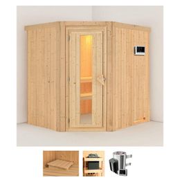 Karibu Sauna Laila, BxTxH: 196 x 170 x 198 cm, 68 mm, (Set) 3,6-kW-Plug & Play Ofen mit externer Steuerung, beige