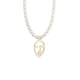 Elli Premium Perlenkette Gesicht Anhänger Süßwasserzuchtperle 925 Silber, goldfarben