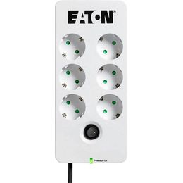 Eaton Protection Box 6 DIN Mehrfachsteckdose 6-fach (Ein- / Ausschalter, LED-Statusanzeige, Überspannungsschutz, Kabellänge 1,5 m), High-End Überspannungsschutzgerät mit mehreren Ausgängen, schwarz|weiß