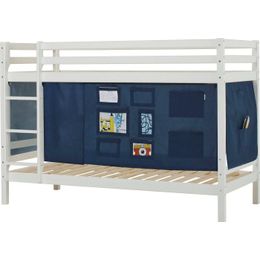 Hoppekids Etagenbett ECO Dream, 90x200 weiß massiv m. Matratze & Vorhang, blau