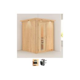 Karibu Sauna Milaja, BxTxH: 165 x 165 x 202 cm, 68 mm, (Set) 3,6-kW-Plug & Play Ofen mit integrierter Steuerung, beige